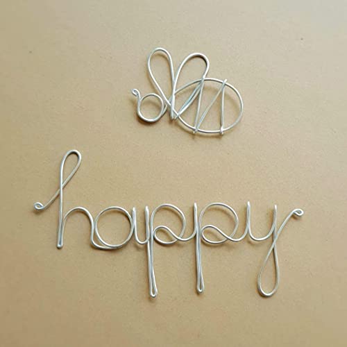 Camellia Bees Bee Happy Wire Wall Art - Bumble Bee Wall Decor - Wire Art - Wire Words - Bee Gift - Bedroom Inspo - Wire Sign (Silver)