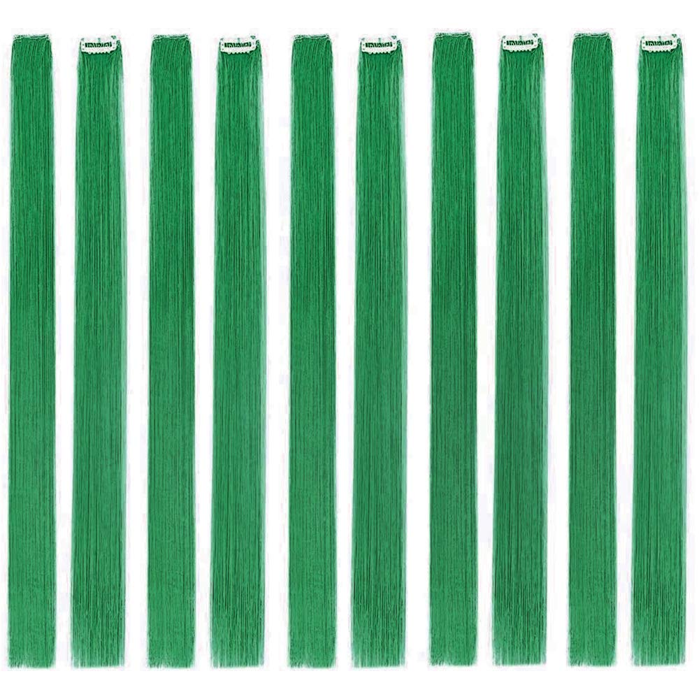 Colored Clip in Hair Extensions 22" 10pcs Straight Fashion Hairpieces for Party Highlights Green