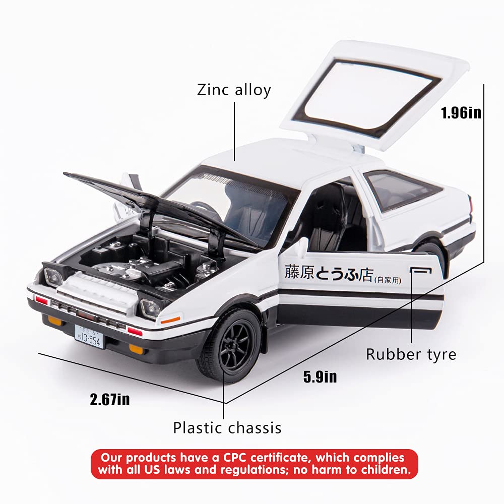 BDTCTK 1/32 AE86 Initial D Model Car, Zinc Alloy Pull Back Toy car with Sound and Light for Kids Boy Girl Gift(Black)