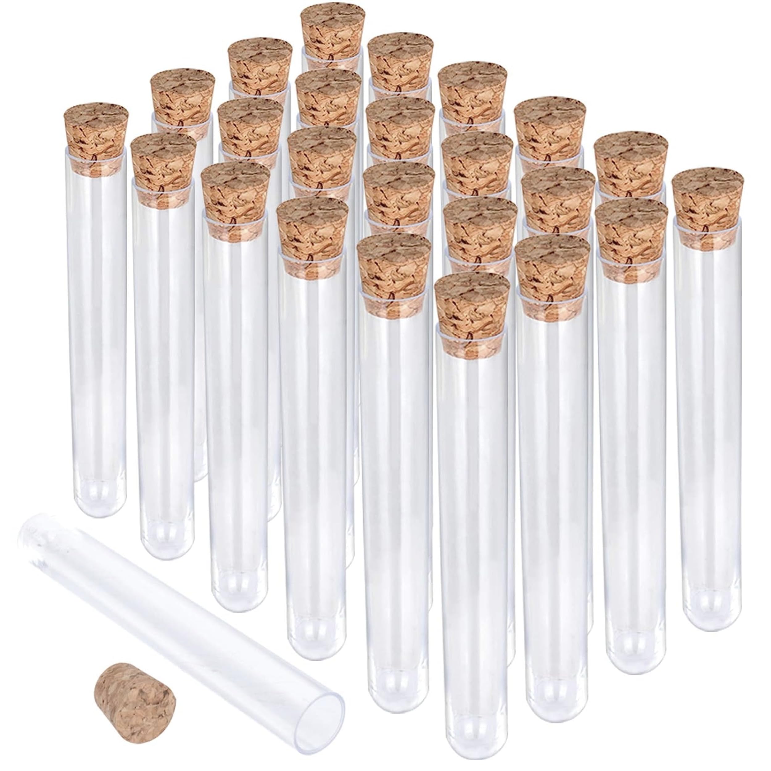 25PCS Plastic Test Tubes with Lids â 10ml Clear Plastic Tubes with Cork Stoppers 16x100mm Small Clear Plastic Tube Containers for Solids & Liquids Storage Test Tubes for Plant Propagation