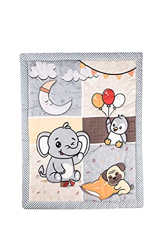 Orange Infinity 4 Piece Dreamland Crib Bedding Sets for Boys and Girls for Standard Size Crib | Nursery Baby Bedding Set of Crib Fitted Sheet, Crib Quilt, Dust Ruffle & Pillow Case, Grey