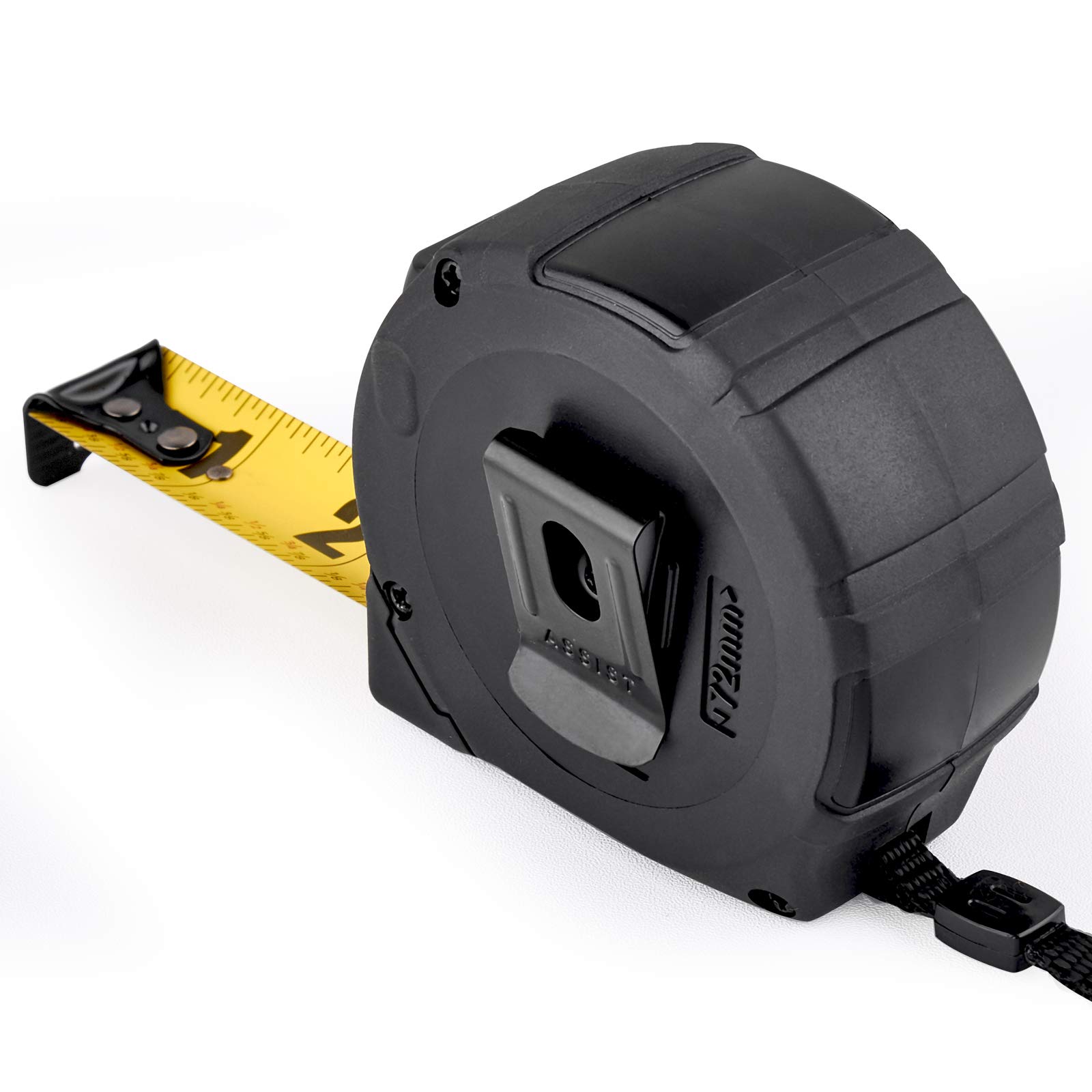 25FT Measuring Tape by ASSIST-Easy Read Double Side Printing with Metric and Inches,2.6m Level Standout Blade,Heavy Duty Shock Absorbent Rubber Case-for Construction,Surveyor