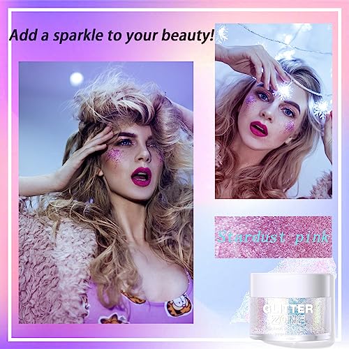 Body Glitter Gel, Quick-Drying & Self-Adhesive Face Glitter, Rave, Concert Glitter Makeup, Holographic Eye,Lip,Hair Glitter, Sparkle Accessories, Cosmetic Grade Sequins(#02 Stardust Pink)