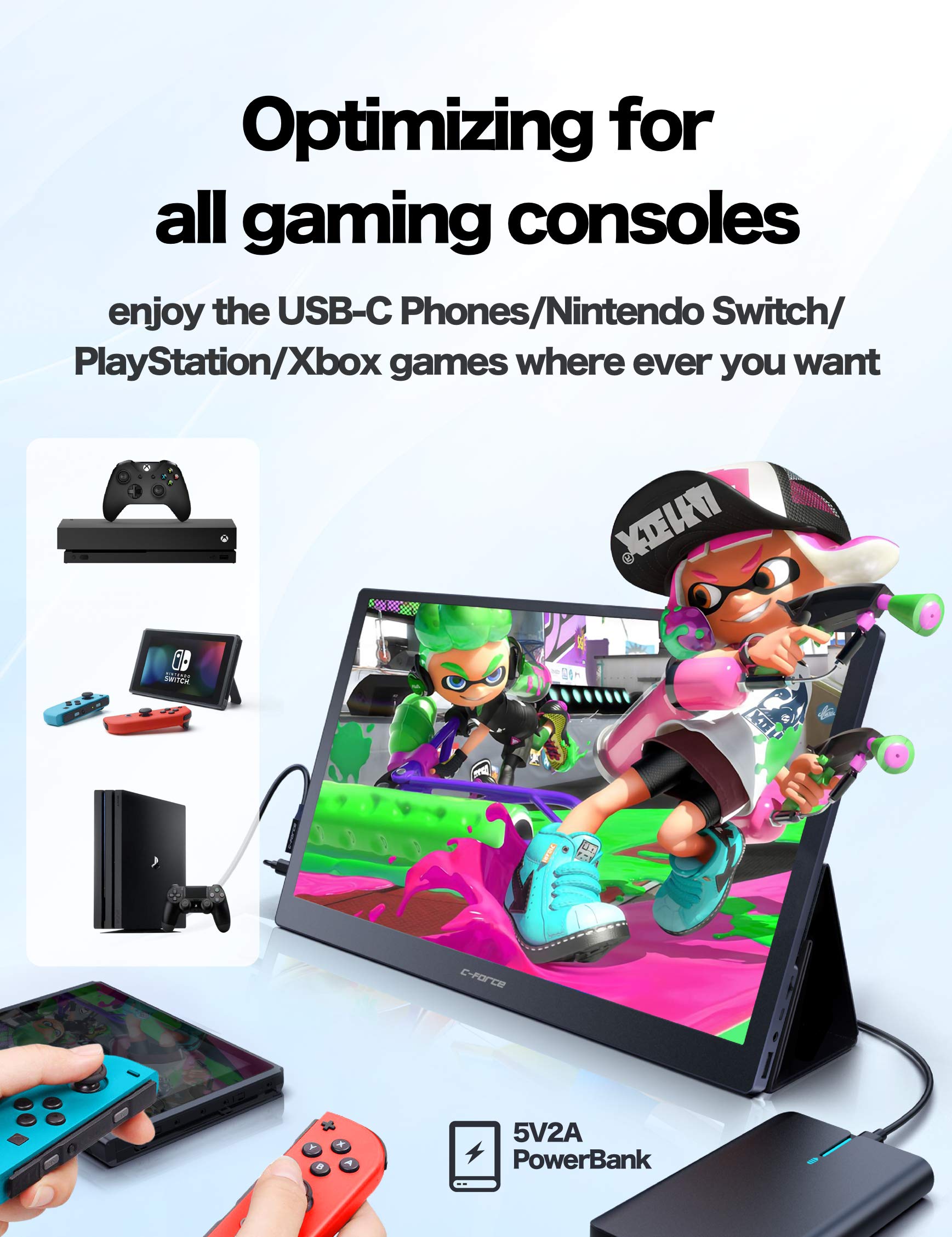 C-FORCE Display CF011X Pro4 15.6-inch UHD 4K IPS 8 bit USB-C HDMI 3840x2160 Screen 60Hz with USB-C RadomPlug Monitor for Xbox, Playstation, Nintendo Switch, Mac, S20