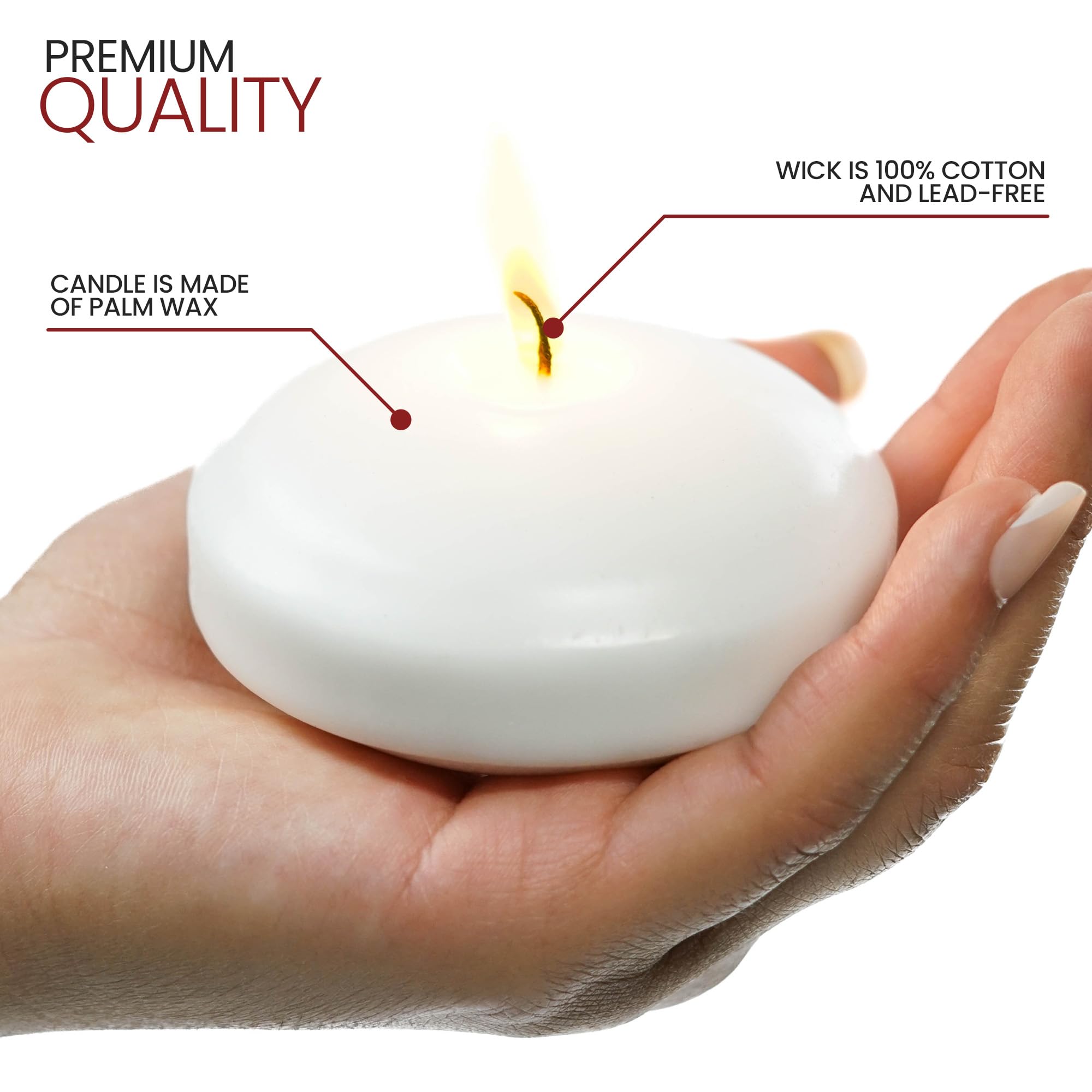 24 Count 3" Inch Floating Candles Bulk Set with 10 Hour Burn Time, Unscented White Floating Candles for Centerpieces in Cylinder Vases at a Wedding, Party, Pool, or Holiday, Large Floating Candles