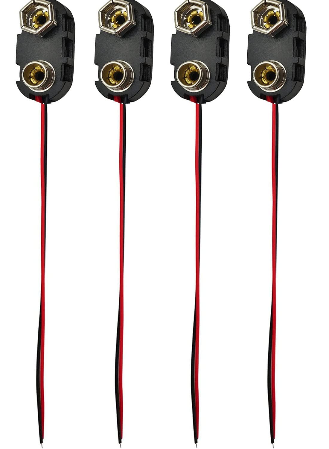 AIMPGSTL 4PCS 9V Battery Connector 9 Volt Battery Snap Clip I Type with 2 Pairs of Alligator Clips and 2.1mm X 5.5mm DC Male Power Plug