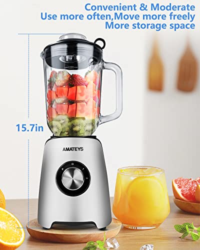 Amateys Quiet Smoothie Blender with 50 Oz Glass Jar,Professional Kitchen Blender for Shakes and Smoothies,Countertop Blender Speed Adjustable for Ice Crush Frozen Fruit Puree Mlikshakes