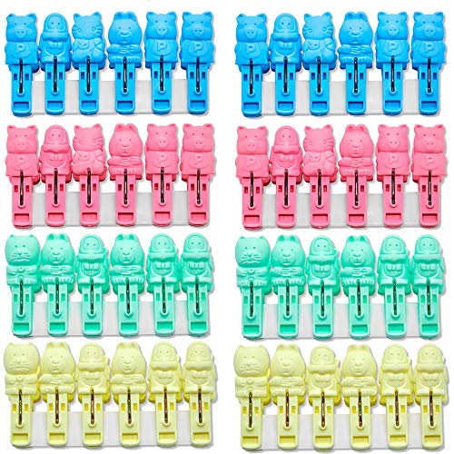 Foshine Clothespins 48pack Clothes Clips Cute Sturdy Cartoon cat Monkey Clothes pins Plastic Pegs Clothespin Laundry Windproof Clothespin Photo Paper Pegs Craft Clips Painting Display Pegs Kitchen