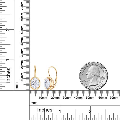 18K Yellow Gold Plated Silver Created Moissanite by Gem Stone King Dangle Earrings For Women (4.20 Cttw, Oval 9X7MM)