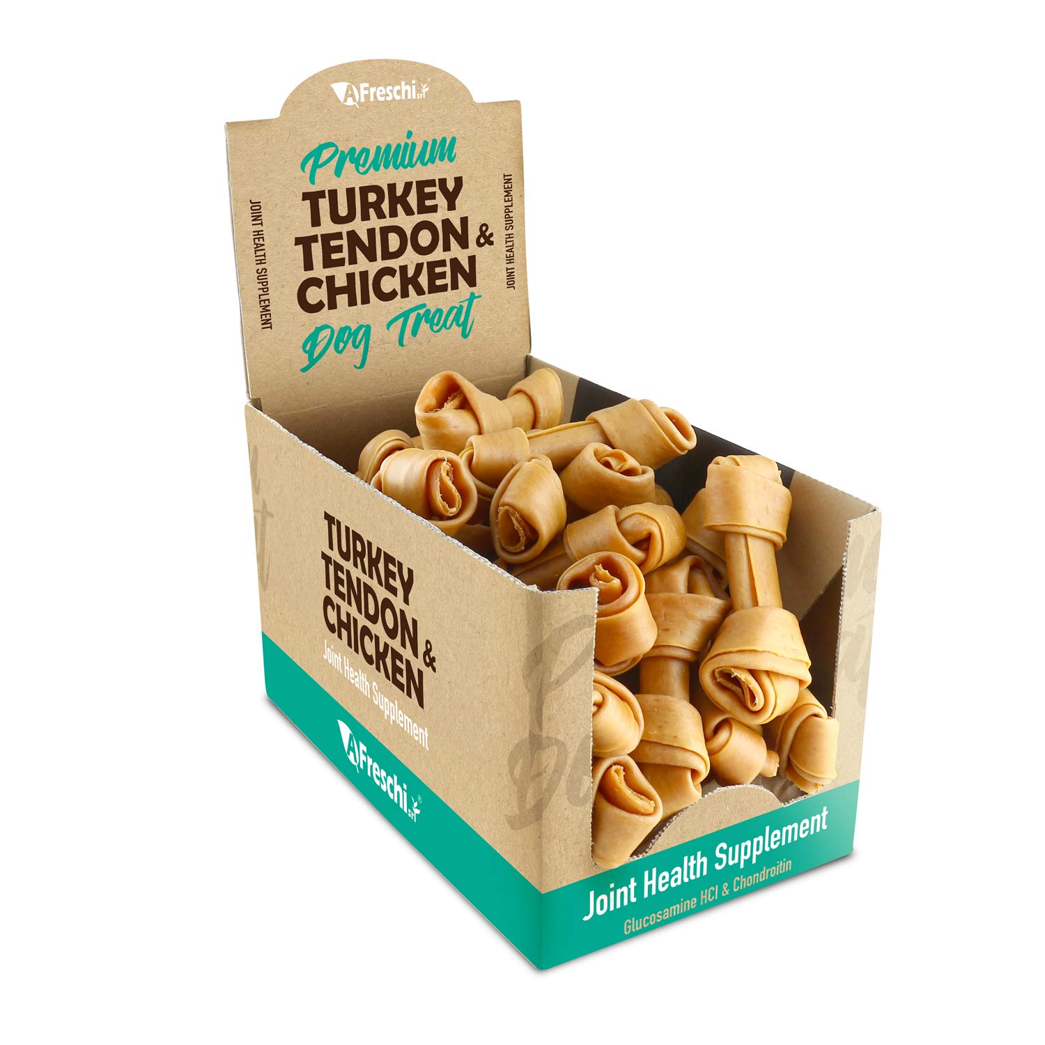 AFreschi Turkey Tendon and Chicken for Dogs, All-Natural Joint Health Supplement (Glucosamine and Chondrotin), Good for Senoir Dog Chew, Dog Treat, Hypoallergenic, Alternative to Rawhide (Medium)
