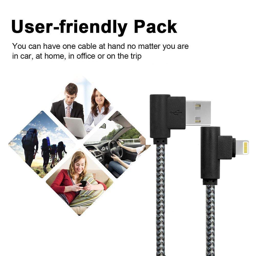 APFEN 3 Pack 10FT/3M [The Most Durable Cable] 90 Degree Charging Cable Extra Long Nylon Braided Certified Cable Compatible with iPhone 12/11/Xs Max/XS/XR/X, 8 7 6 (Black Gray, 10FT)