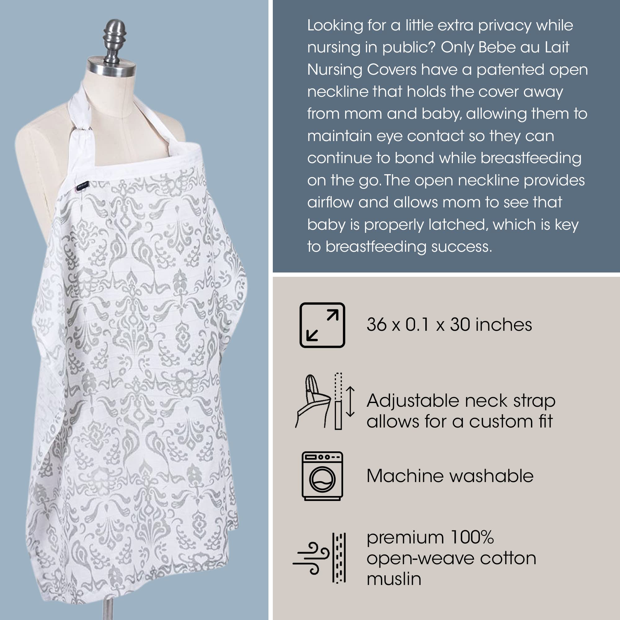 Bebe au Lait Nursing Cover, Apron, Shawl, Privacy Covers for Breast Feeding & Pumping, Breastfeeding Cover for Mom, Soft, & Breathable Muslin Cotton, Full Coverage, One Size Fits All - Atherton