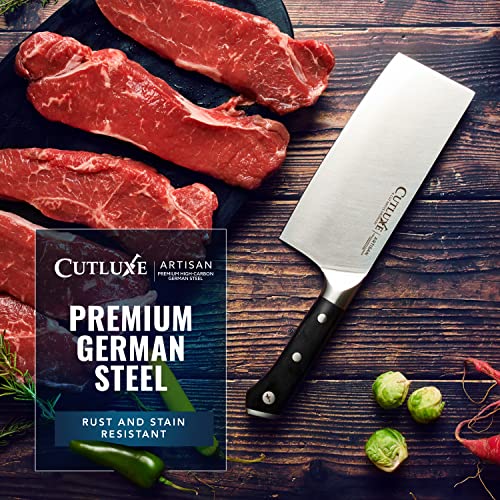 Cutluxe Cleaver Knife - 7" Meat Cleaver, Butcher Knife for Meat Cutting β Razor Sharp German Steel Blade β Full Tang Ergonomic Handle Design β Artisan Series