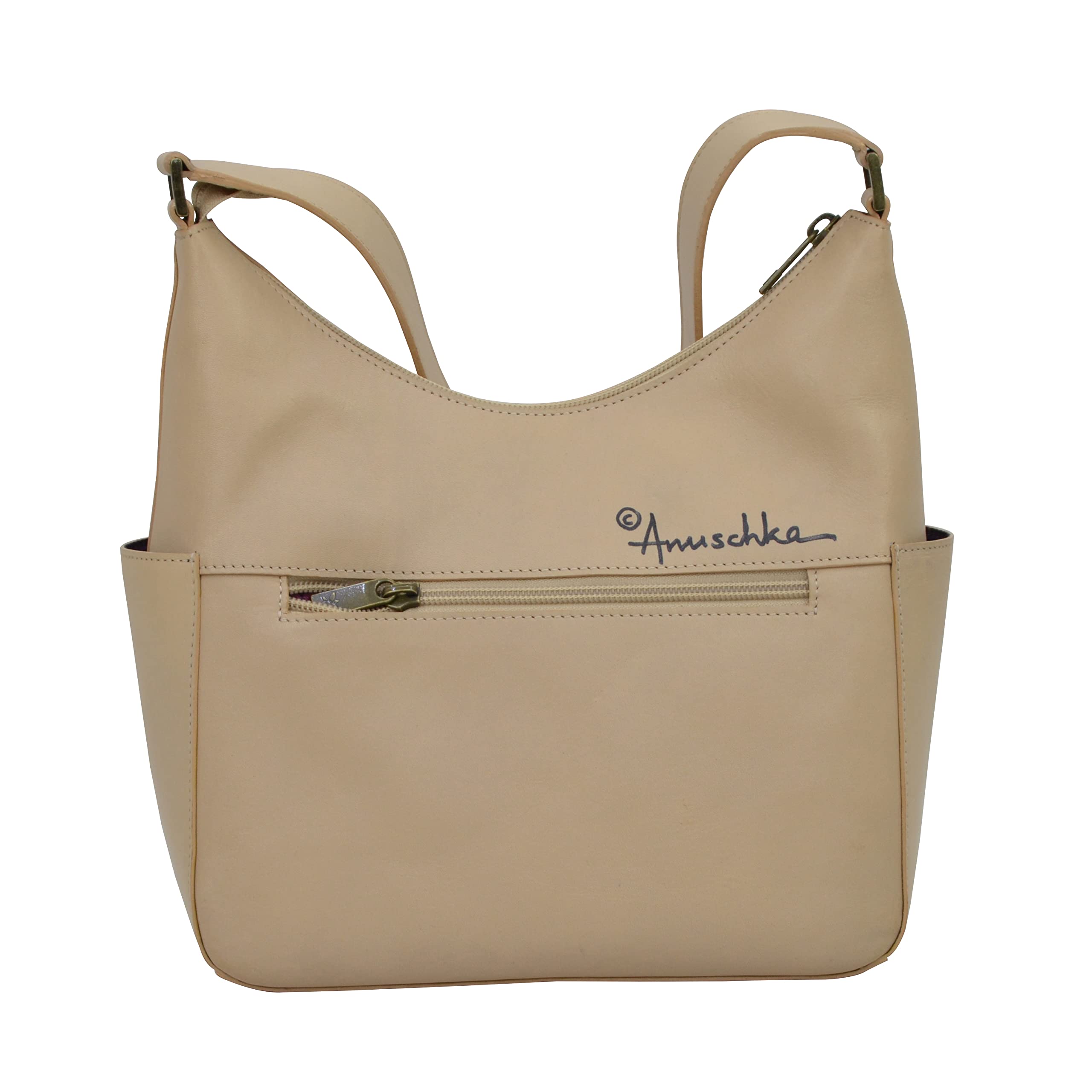 Anuschka Women's Hand Painted Genuine Vegetable Tanned Leather Hobo - Flower Garden Almond