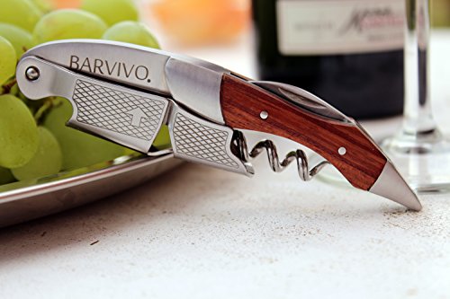 Barvivo Wine Opener with Foil Cutter Knife & Cap Remover - Double Hinged Manual Wine Key for Servers, Bartenders & Waiters - Wine Accessories Ideal as Valentines Day Gifts for Him - Natural Rosewood
