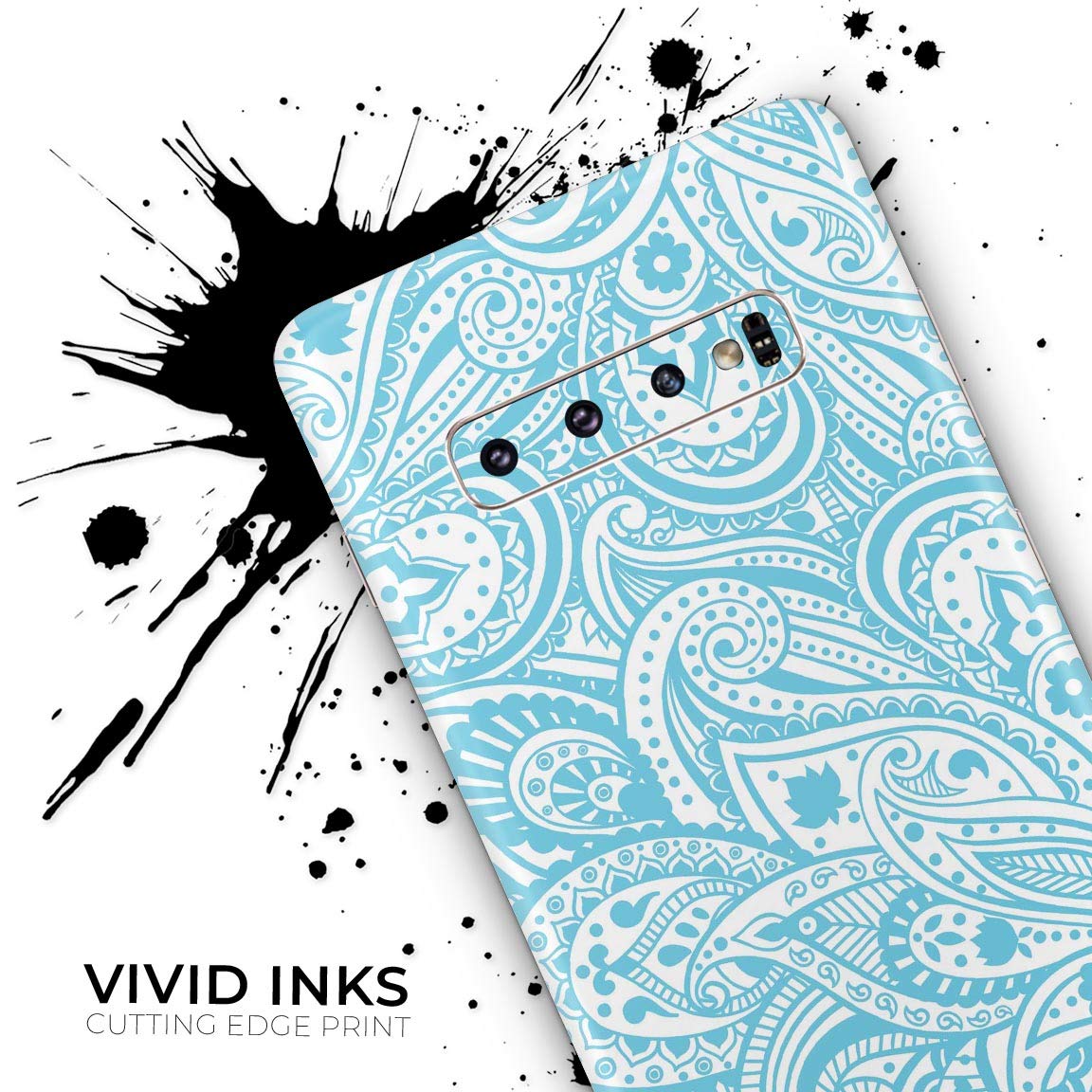 DesignSkinz Light Blue Paisley Floral Pattern V3 Protective Vinyl Decal Wrap Skin Cover Compatible with The Samsung Galaxy S20 (Screen Trim & Back Glass Skin)
