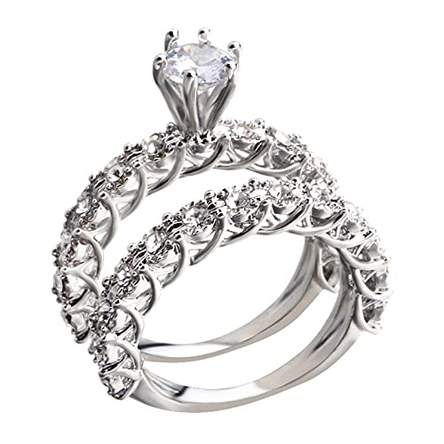2022 New 2pcs Beautiful Wedding Diamond Vintage Engagement Ring Womens Silver Band Rings
