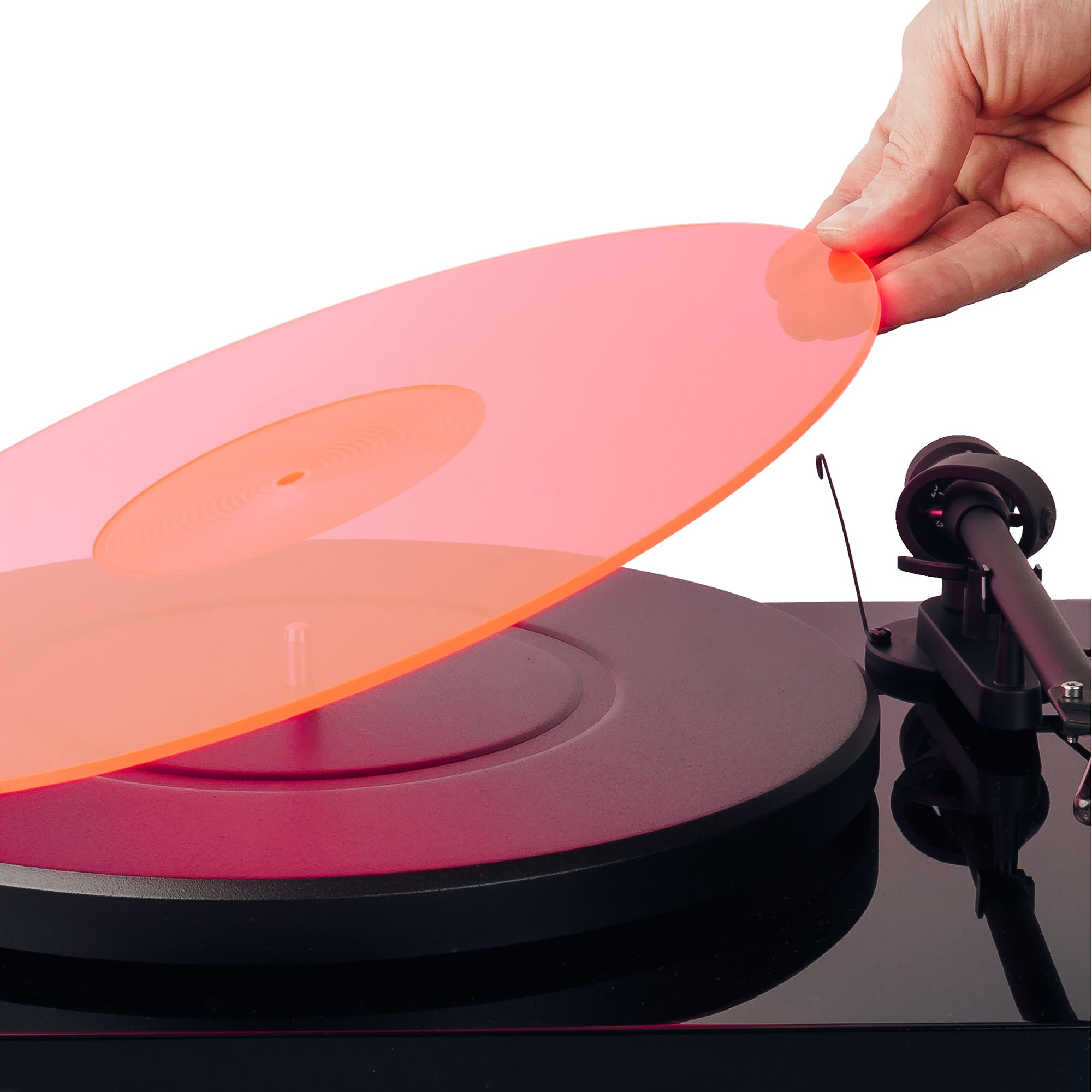 Acrylic Turntable Mat - 11.75" RedLit Vinyl Record Acrylic Mat - Precision Machined Acrylic Turntable Platter Mat with Record Label Recess - See-Through Record Mat for Standard 12" Turntable Platters