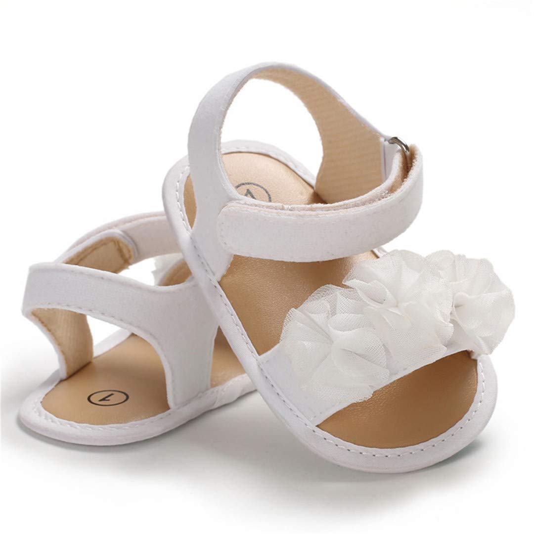 LAFEGEN Infant Baby Girls Summer Sandals with Flower Soft Sole Newborn Toddler First Walker Crib Dress Shoes, 0-6 Months Infant, 03 White