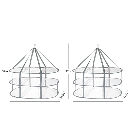 AUTODECO 2 Pack 3-Tier Folding Mesh Clothes Hanging Dryer, Sweater Drying Rack, Large Laundry Drying Rack, Lay fold Flat Dry Hanger, Mesh Clothes Hanging Dryer - XL(3Tier)+XL(3Tier)