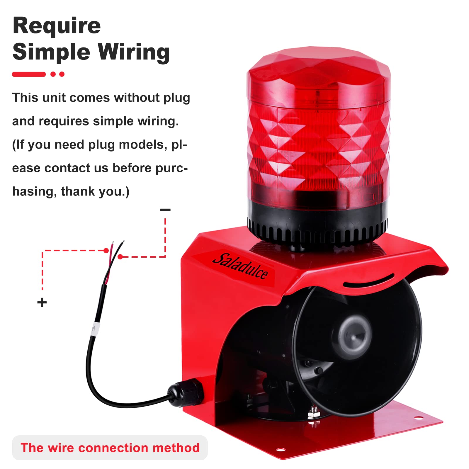 Saladulce Industrial Sound and Light Alarm Emergency Warning Light Outdoor Alarm Horn Siren Safety Voice Strobe Flash 120dB Waterproof (AC 110V-220V)