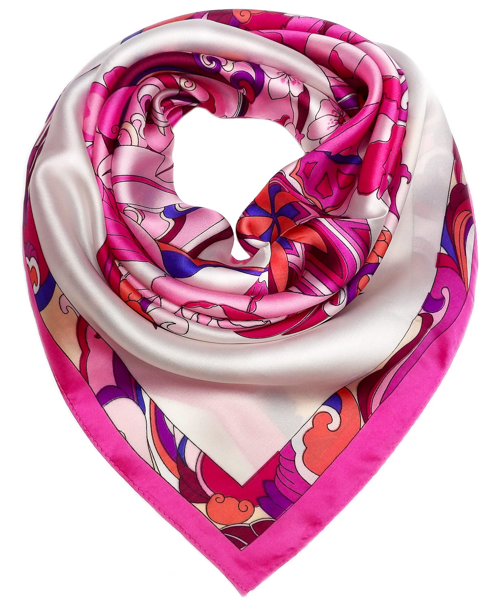 27.5'' Silk Feeling Scarf Medium Square Satin Head Neck Scarf for Women Hair Sleeping at Night,16-Pink