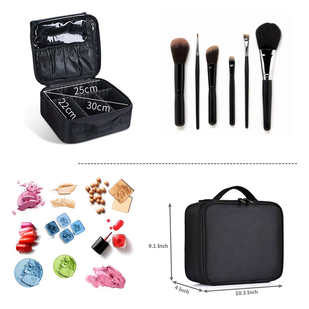 BEIKOTT Makeup Train Case, Makeup Organizer, Portable Artist Storage Bag with Adjustable Dividers for Cosmetics, Makeup Brushes & Toiletry Jewelry Accessories, Black