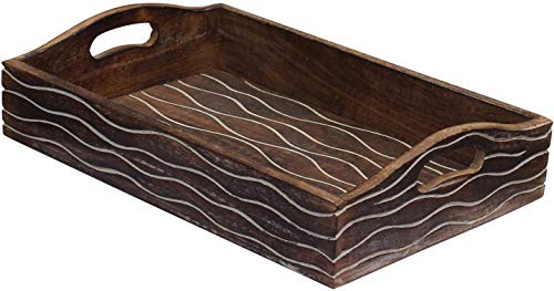 Gift's for Her - Big Size Wood Ottoman Table Decor Premium Quality Handmade Serving Tray with Solid Handles - Perfect for Daily Use - 16 Inch