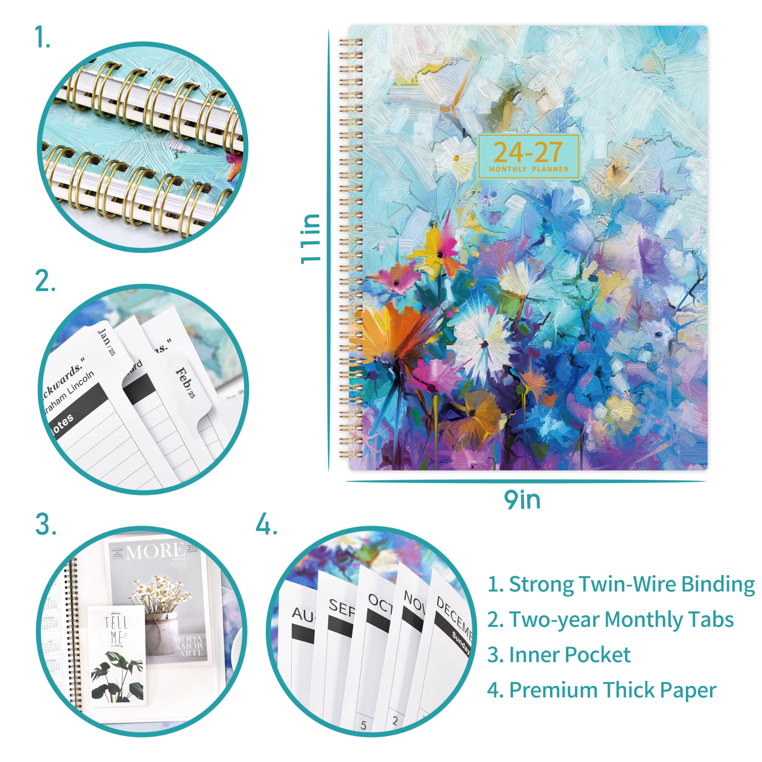 2024-2027 Monthly Planner - 3 Year Monthly Planner 2024-2027, JUL 2024 - JUN 2027, 2024-2027 Calendar Planner with 36 Monthly Tabs, Notes Pages, Inner Pocket, Great for Long-Term Planning