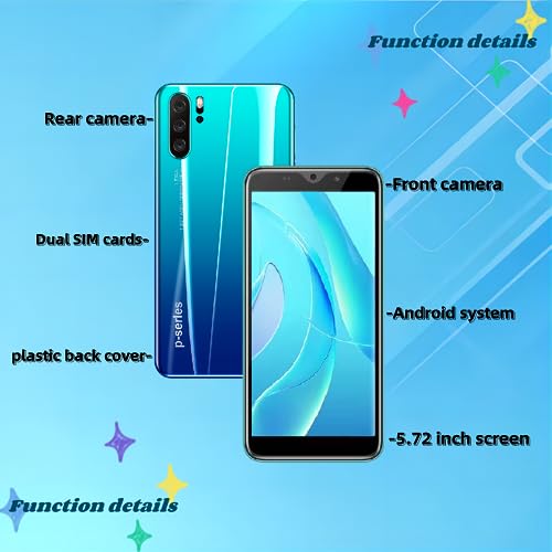 aderroo Unlocked Cell Phone,Y77 Android Smartphone, 5.72-inch IPS Full-Screen,Front and Rear Cameras,1GB RAM 8GB ROM,Only Supports Dual SIM Card Frequency Band of 3GWCDMA :850/2100MHZ(Black)