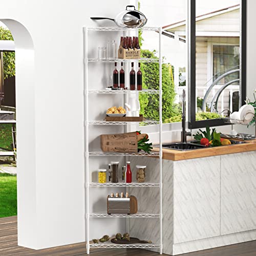 8 Tier NSF Corner Wire Shelf Shelving Unit, 20 x 20 x 82 Inch 400lbs Capacity Heavy Duty Adjustable Triangle-Shape Metal Storage Rack with Leveling Feet for Office Kitchen Bathroom and More - White
