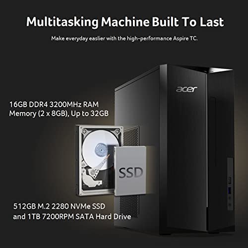 Acer Aspire TC-1760-UA93 Desktop | Intel Core i7-12700F 12-Core | NVIDIA GeForce GTX 1660 Super | 16GB DDR4 | 512GB SSD | 1TB HDD | 8X DVD | Intel Wi-Fi 6 AX201 | Bluetooth 5.2 | Windows 11 Pro
