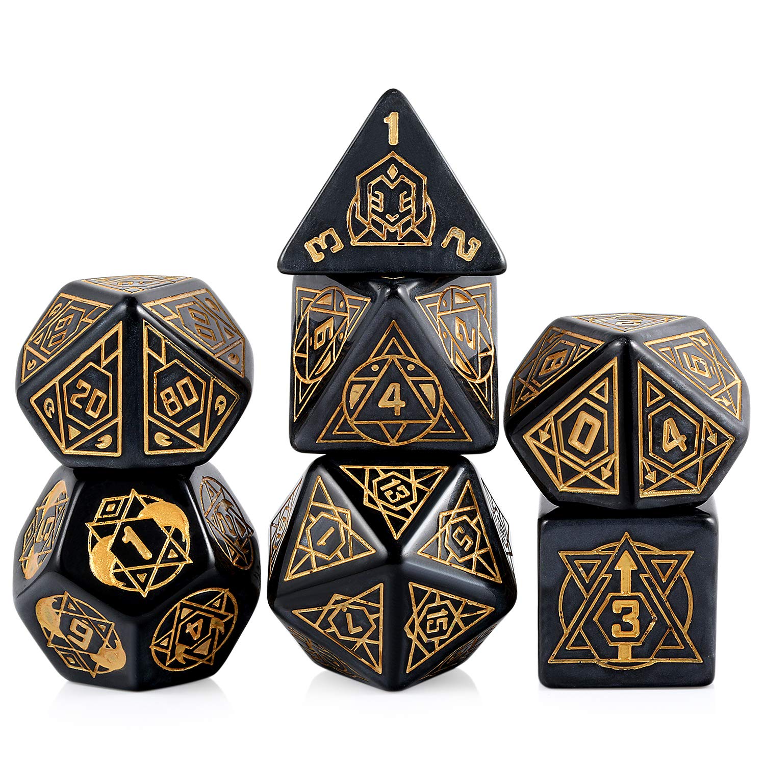 25mm Giant Polyhedral Dice Set D&D, DNDND Constellation Patterns DND Dice with Metal Tin for Role Playing Game Dungeons and Dragons (Black with Gold Number)