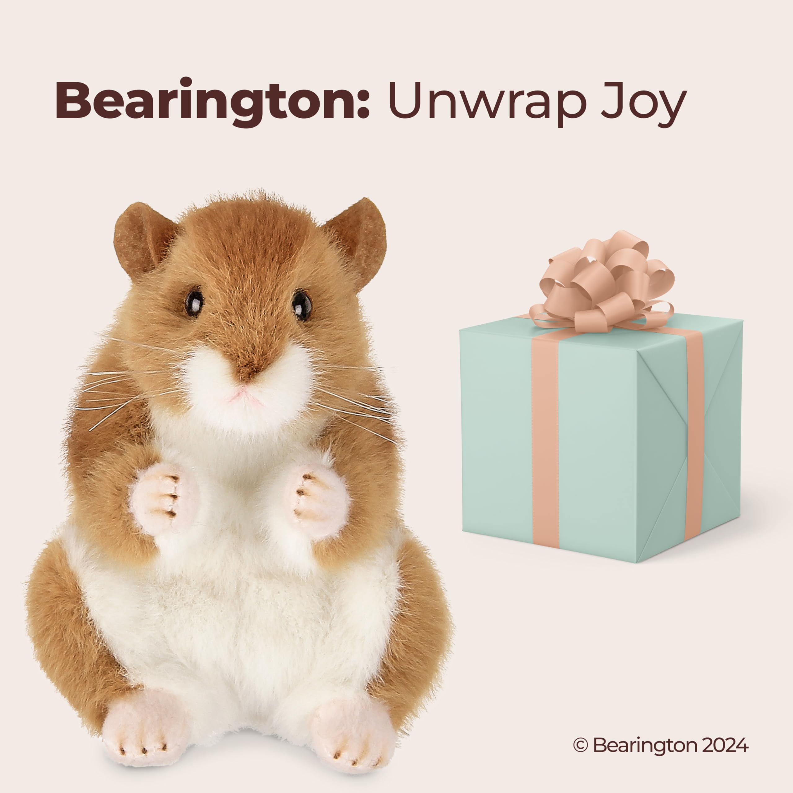 Bearington Collection Cheeks Stuffed Hamster: Adorable Plush Stuffed Hammy, Ultra-Soft 6โ Toy, Made with Premium Fill, Expressive Face and Natural Whiskers; Machine Washable, Gift for Animal Lovers