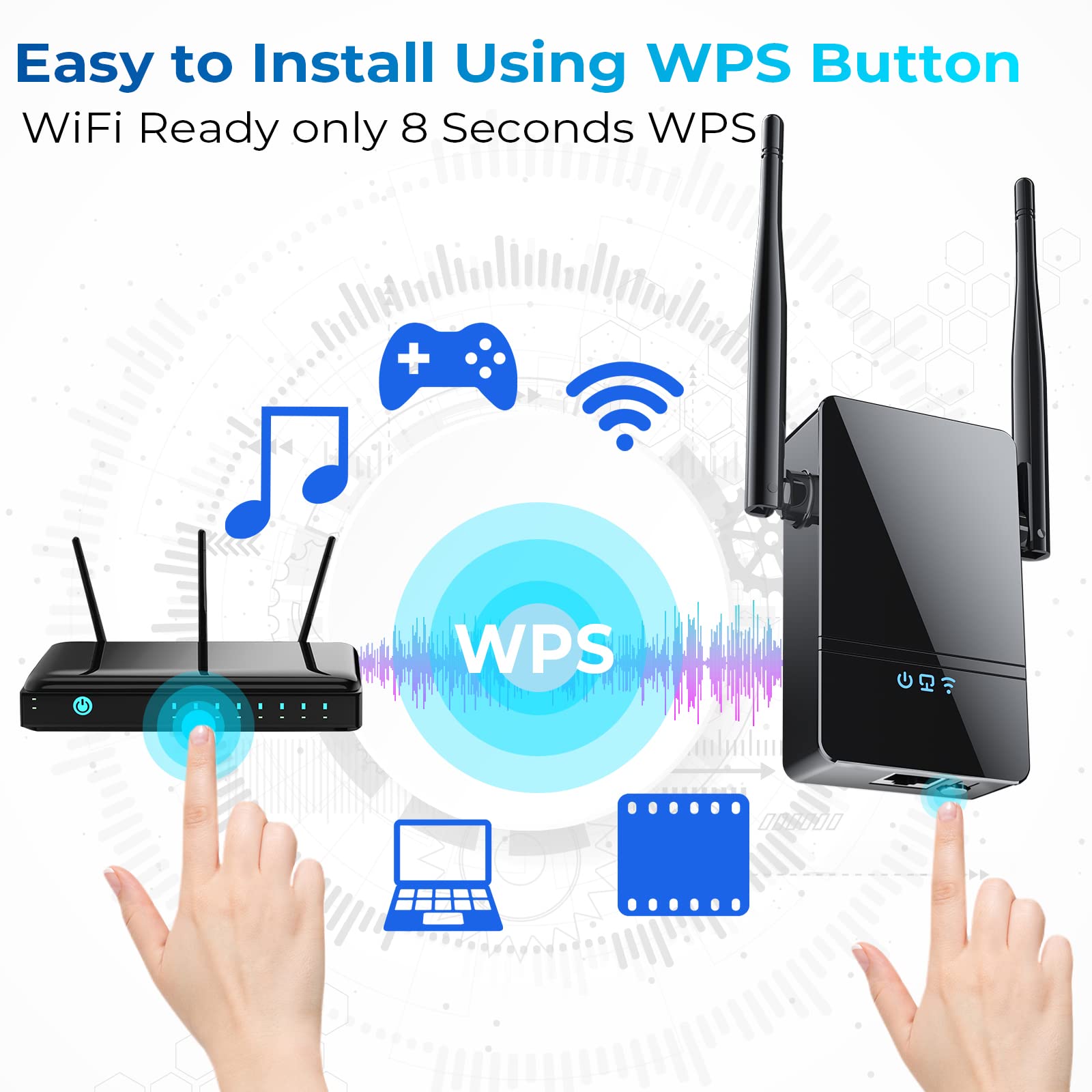 2022 Newest WiFi Extender Signal Booster for Home up to 8000sq.ft and 41 Devices,Internet Repater with Ethernet Port, Wireless Amplifier Long Range Coverage, 1 Tap Setup, Supports Access Point Mode…