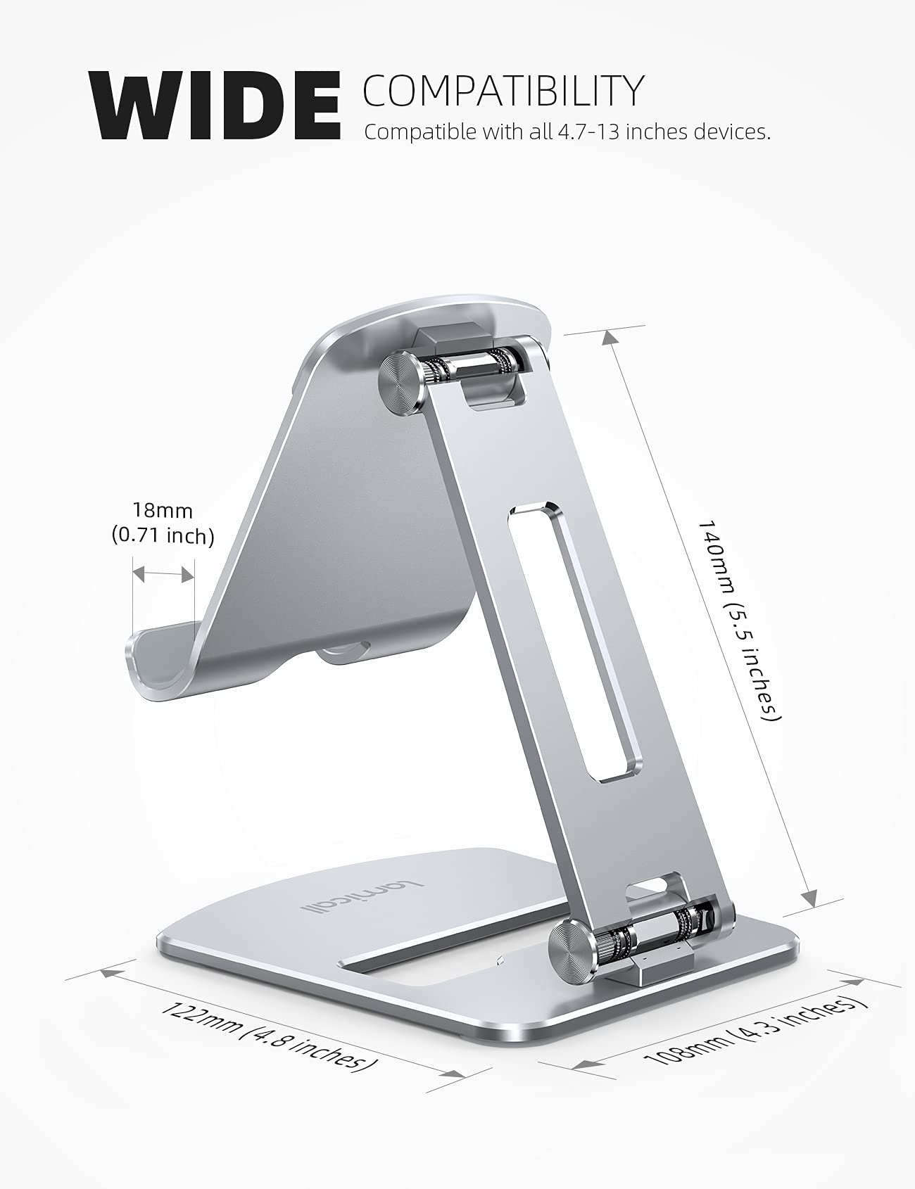 Lamicall Tablet Stand, Foldable Holder - Adjustable Tablet Dock, for 4.7" - 13" Tablet, Such as iPad Pro 11/10.5/12.9, Mini, Air, Galaxy Tabs, Kindle, Silver
