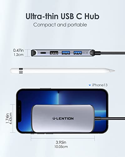LENTION Ultra-Thin USB C Hub with Ethernet, 4K HDMI, USB 3.0/2.0, Card Readers & PD Adapter for 2023-2016 MacBook Pro 13/14/15/16/M1/M2, New Mac Air & Surface, Chromebook, More (CB-C48, Space Gray)
