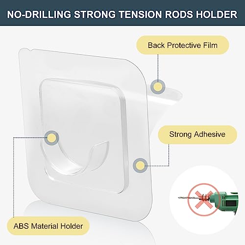 Adhesive Curtain Rod Holder, Goowin Tension Rod Holder, No Drilling Transparent Small Tension Rod Bracket (Only for Tension Rods Within 1" Diameter At Both Ends) (6 Pack)