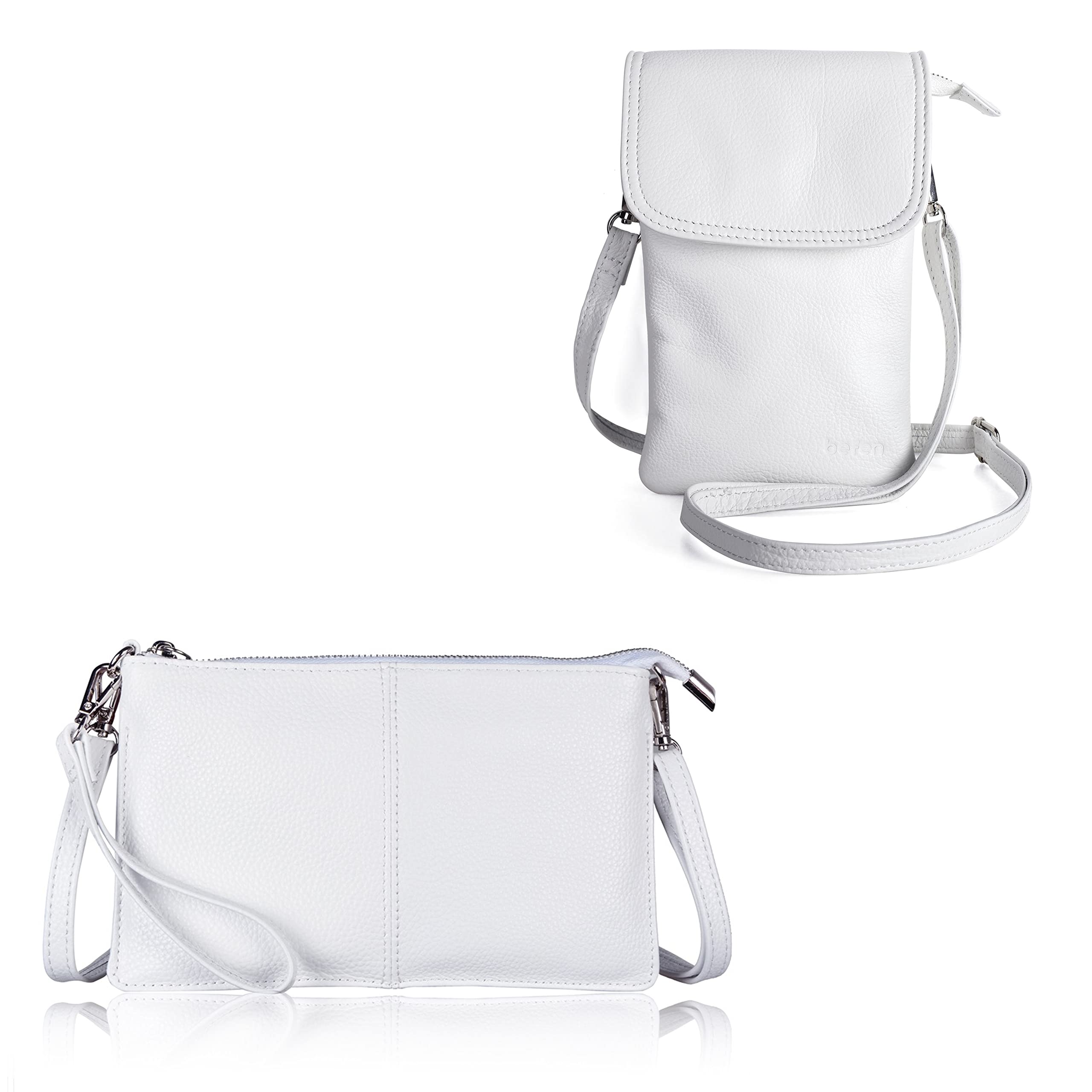 befen White Small Wristlet Crossbody Clutch Purse with White Cell Phone Crossbody Bags for Women