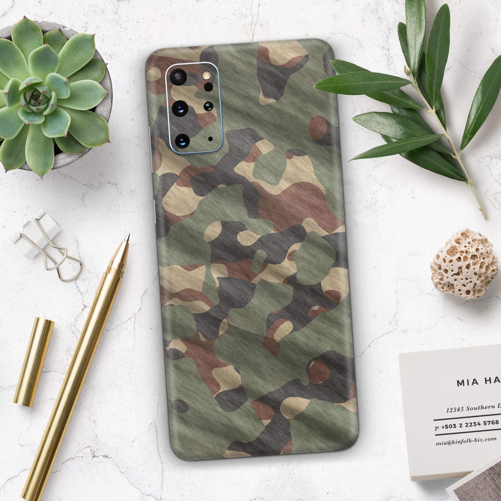 DesignSkinz Traditional Camouflage Fabric Pattern Protective Vinyl Decal Wrap Skin Cover Compatible with The Samsung Galaxy S20 (Screen Trim & Back Glass Skin)