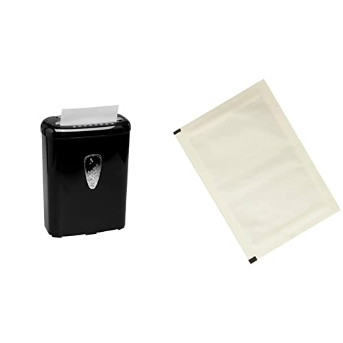 Amazon Basics 6-Sheet High-Security Micro-Cut Paper Shredder and Shredder Sharpening & Lubricant Sheets (Pack of 12) Bundle