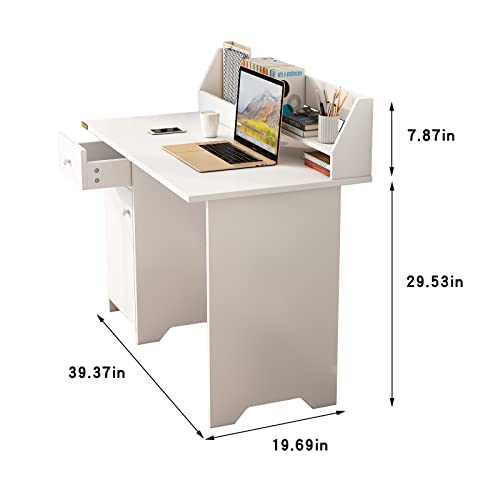 ALISENED Computer Desk with Drawers and Hutch,Small Home Office Desk,Wood Desk Executive Desks with Storage Shelf, Writing Desk with File Drawer for Bedroom Small Space