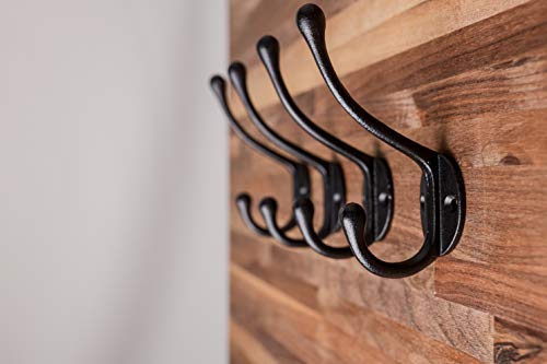 Craftsman Road Vintage Cast Iron Wall Hooks (Black Texture Finish, Set of 4) - Rustic, Farmhouse Coat Hooks | Great for Coats, Bags, Towels, Hats | Classic Slender