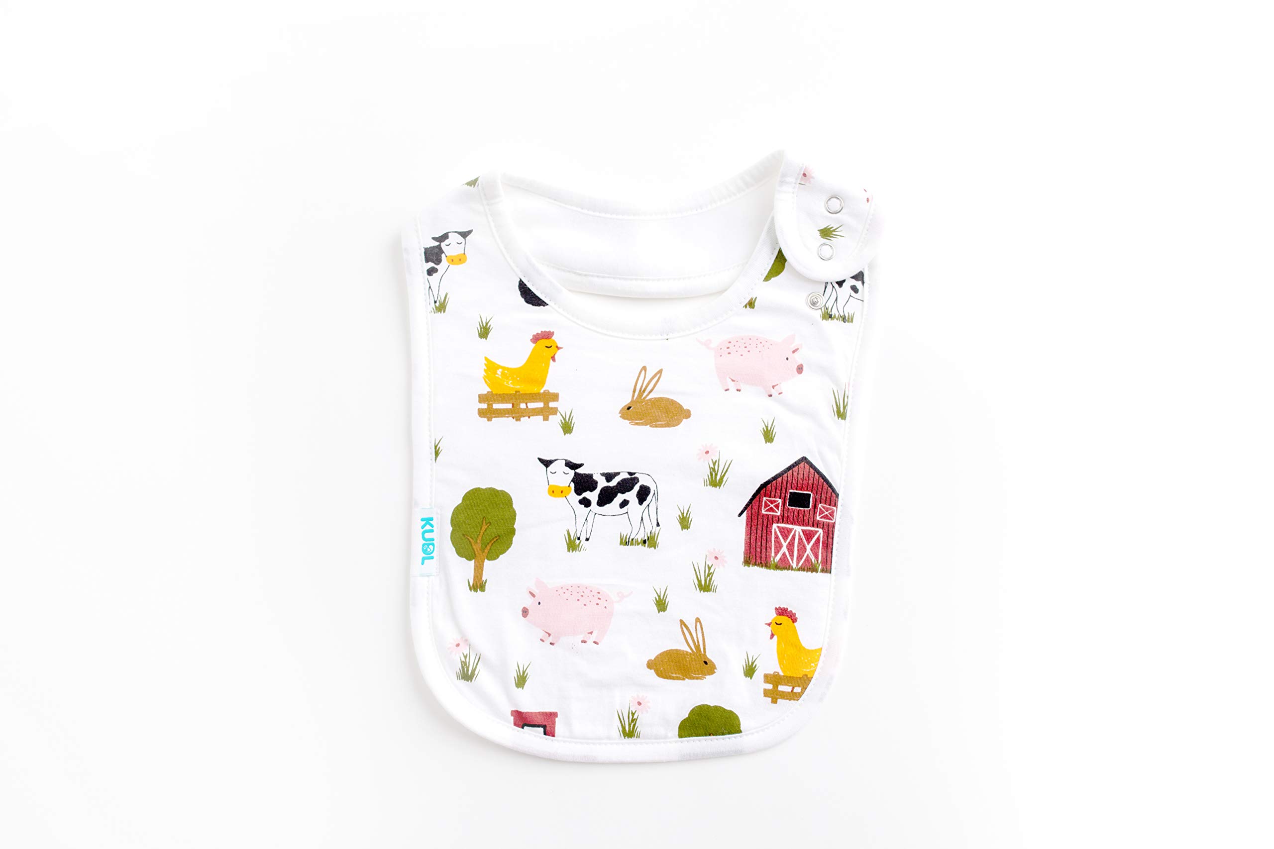 KUDL Baby Bib Large Toddler Burpy Absorbent Feeding Reflux Drool Teething Snap Button (Farm)