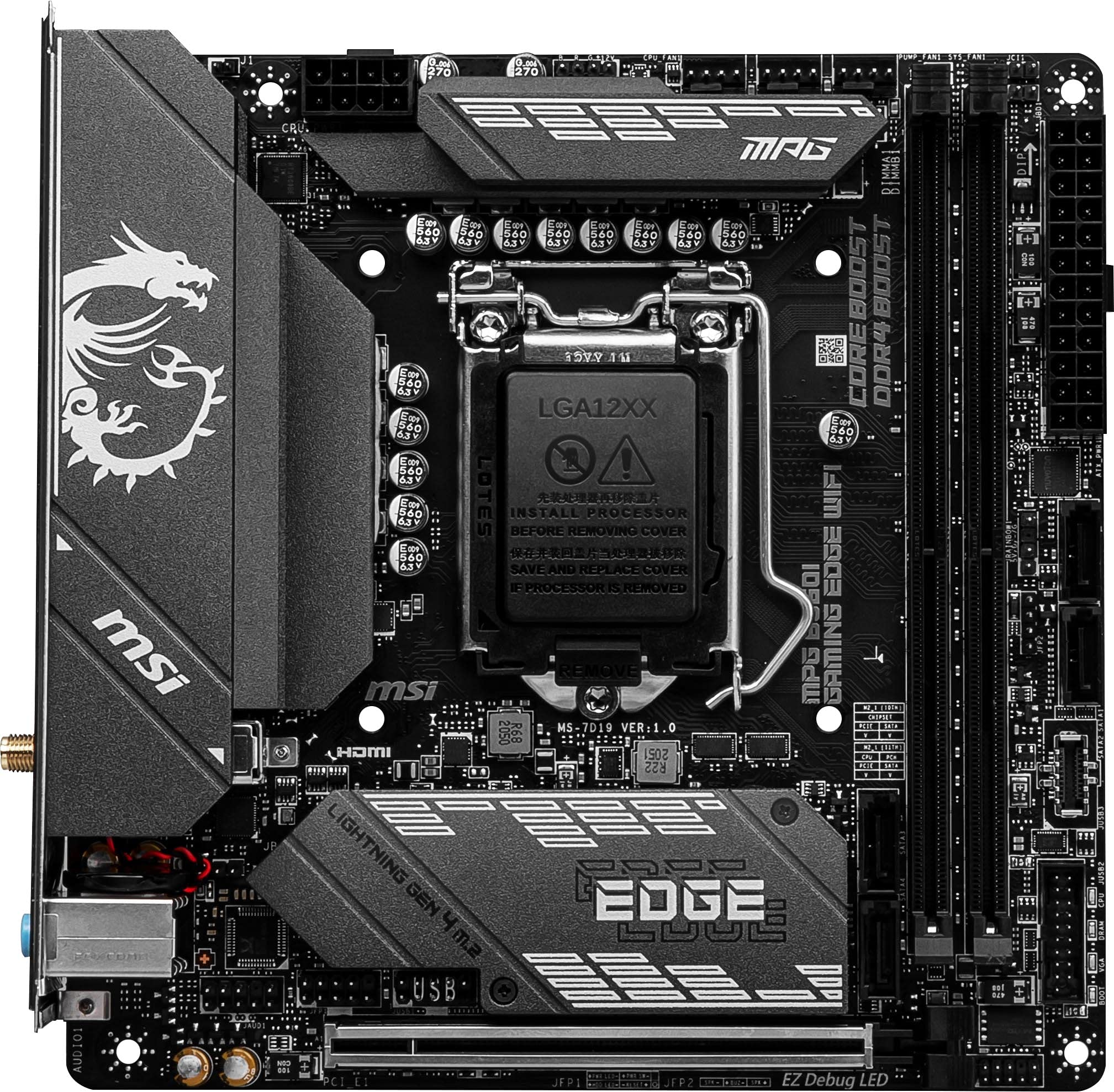 MSI MPG B560I Gaming Edge WiFi Gaming Motherboard (m-ITX, 11th/10th Gen Intel Core, LGA 1200 Socket, DDR4, CFX, M.2 Slots, USB 3.2 Gen 2, 2.5G LAN, DP/HDMI, Wi-Fi 6E)