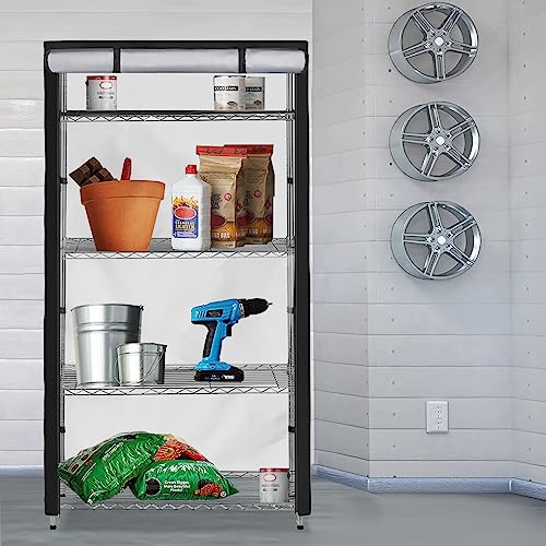 Dalema Waterproof Shelf Cover,Heavy Duty Dustproof Storage Shelving Unit Cover,Durable Steel Organizer Wire Rack Covers,Shelf Display Rack Protector Cover with Zipper.(Black,Fits 36x18x72 Shelf)