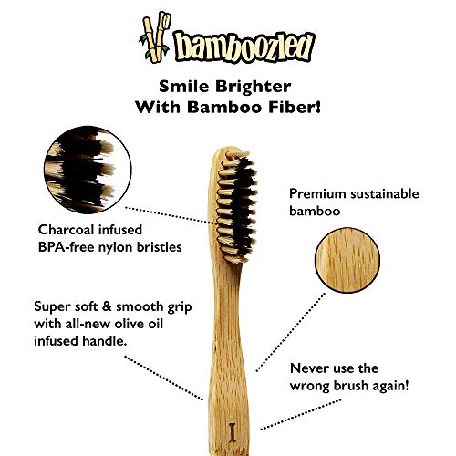 Bamboozled | Bamboo Toothbrush | Charcoal Infused BPA Free Medium Bristles | Organic & Sustainable | Biodegradable & Eco-Friendly | Set of 8 | The Natural Way to Whitening Your Teeth
