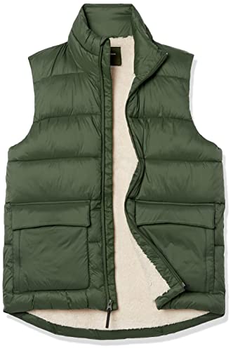 Amazon Essentials Men's Water-Resistant Sherpa-Lined Puffer Vest, Olive, X-Large