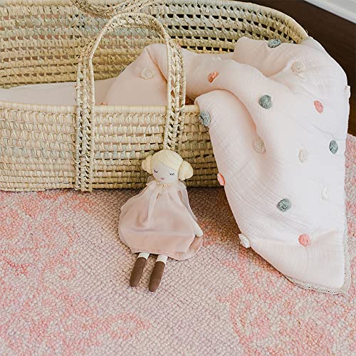 Crane Baby Blanket, Soft Cotton Pom Pom Nursery and Toddler Blanket for Boys and Girls, Light Pink, 36β x 36β