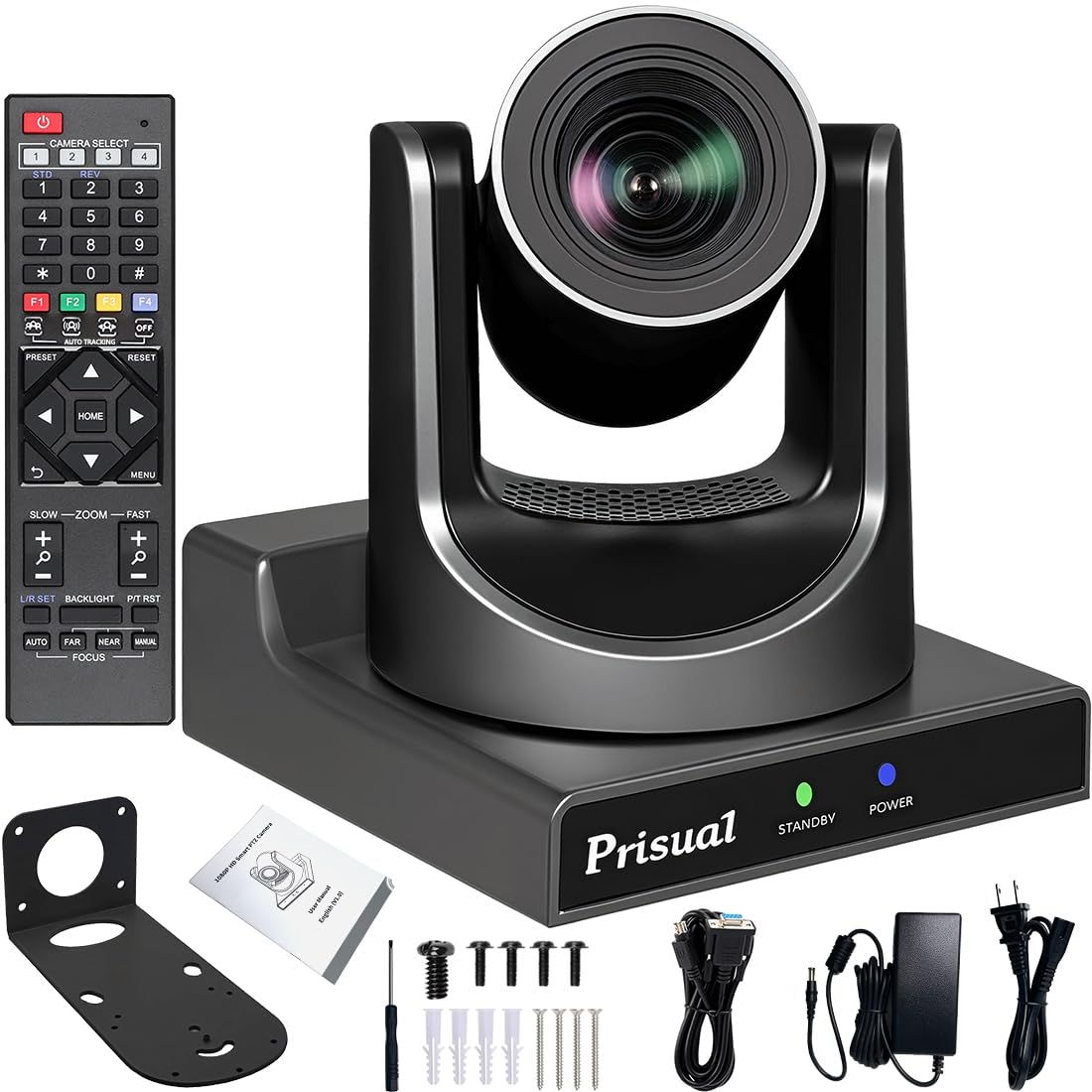 Prisual PTZ Camera 20X Optical Zoom with HDMI/SDI/USB/IP Streaming Outputs, Auto Tracking for Church Worship Live Events Video Recording Facebook YouTube vMix OBS Wirecast PoE Support